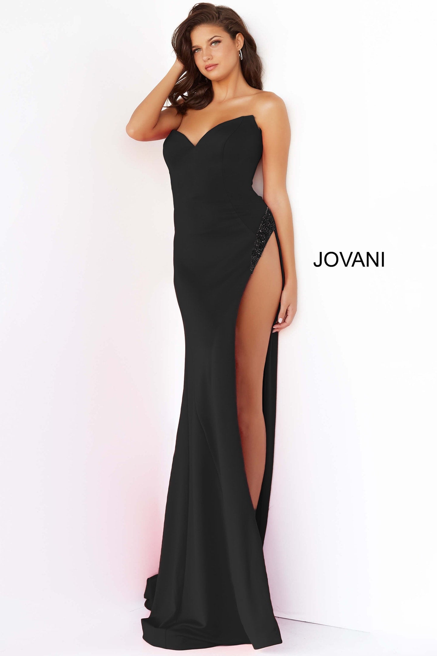 Scuba Fitted Strapless Slit Gown by Jovani 07138 – ABC Fashion