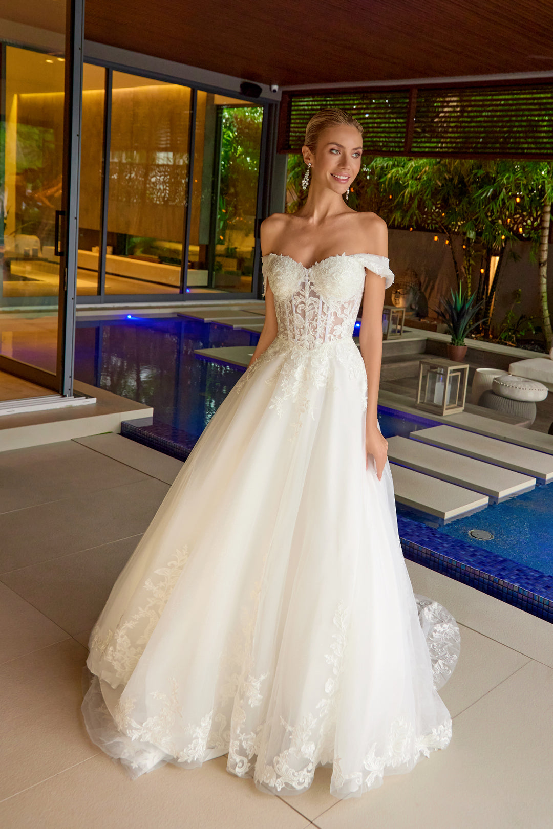 White Applique Off Shoulder Gown by Juliet JT2634LW – ABC Fashion