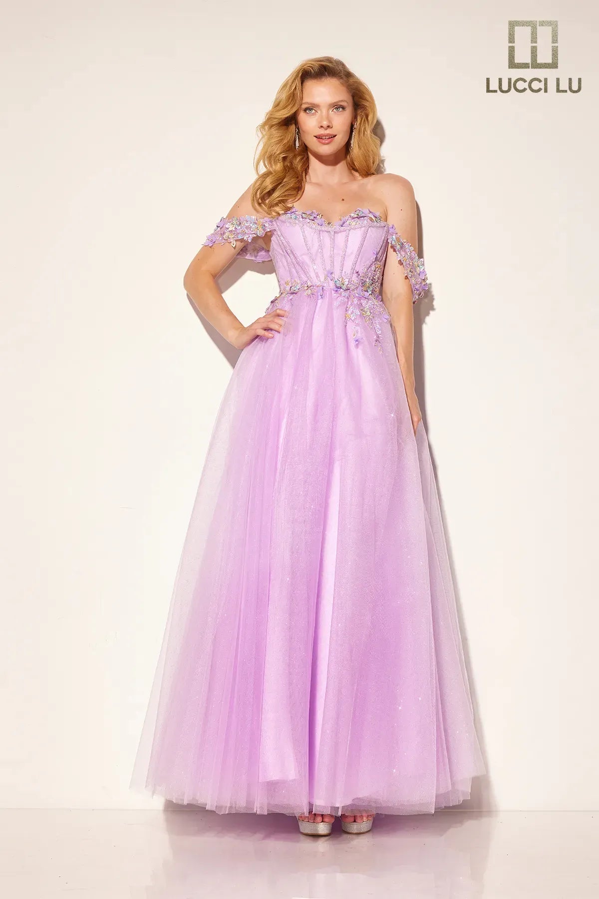 Beaded Off Shoulder A-line Gown by Lucci Lu 1417 – ABC Fashion