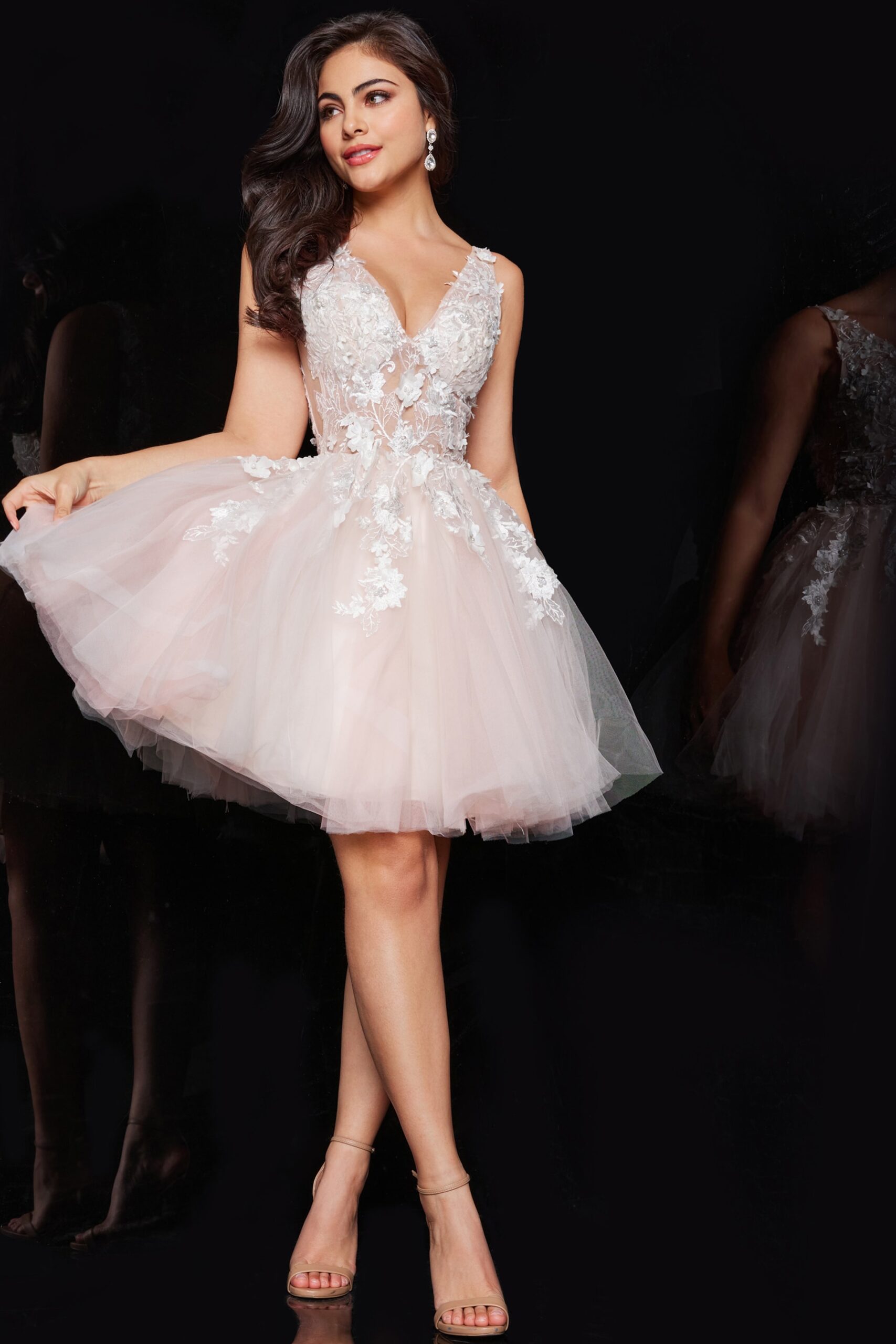 Floral Applique Short A-line Dress by Jovani 63987 – ABC Fashion