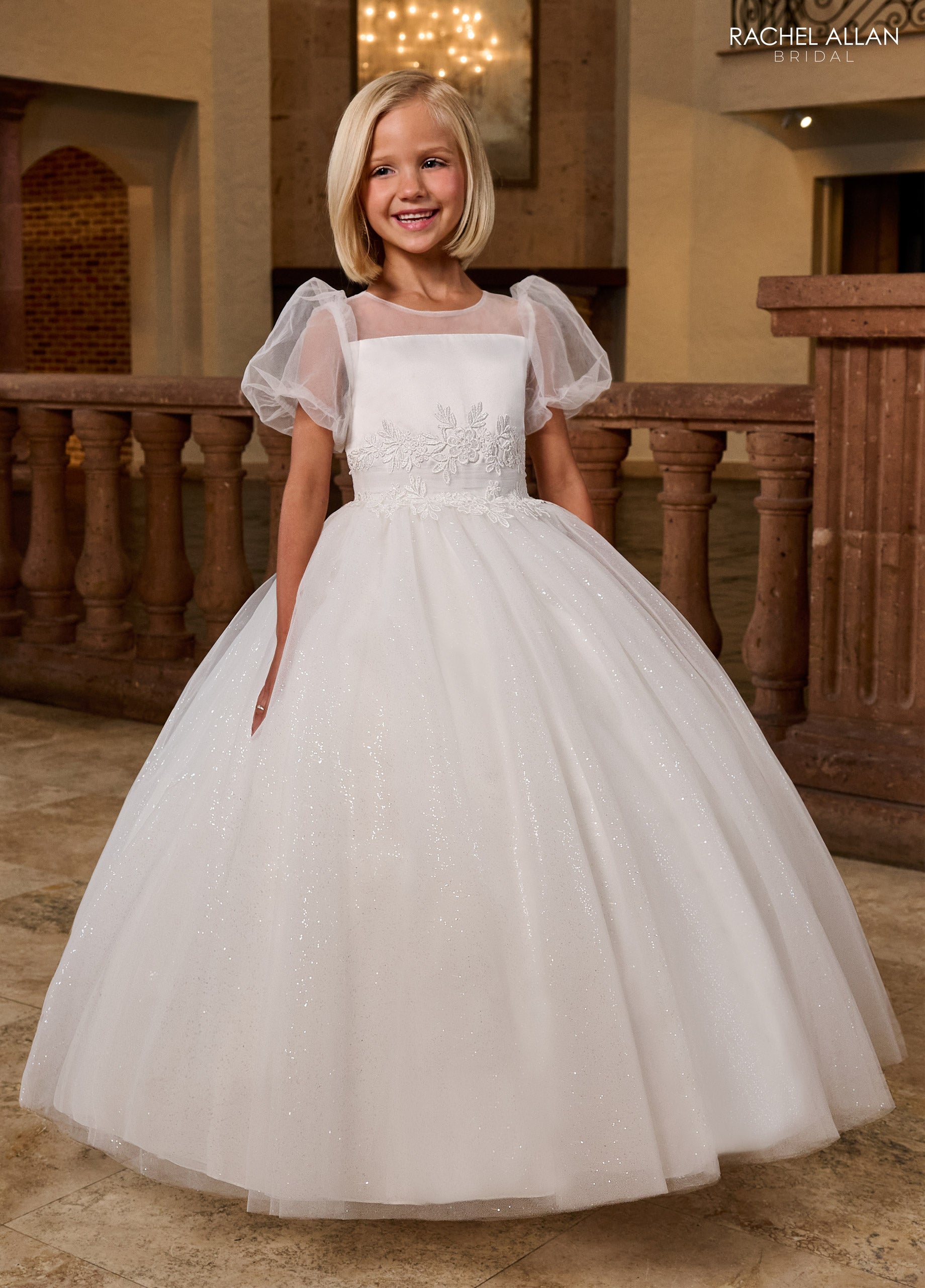 Girls Applique Puff Sleeve Gown by Rachel Allan RB9166 – ABC Fashion