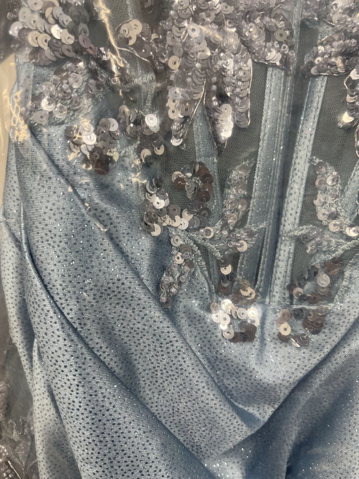 Applique Fitted Satin Glitter Slit Gown by Ladivine CDS439 – ABC Fashion