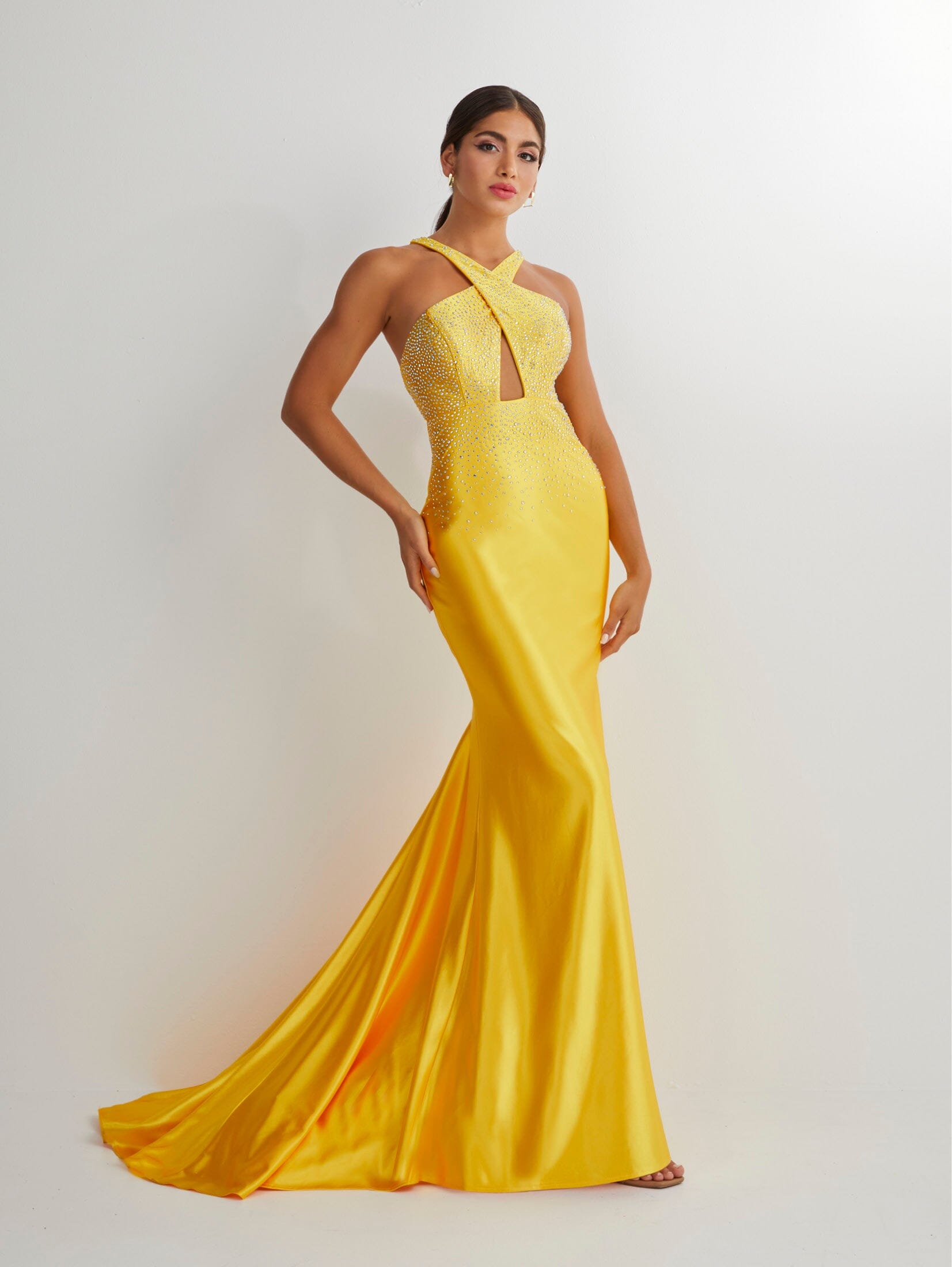 Beaded Spandex Halter Keyhole Gown by Studio 17 12894 – ABC Fashion