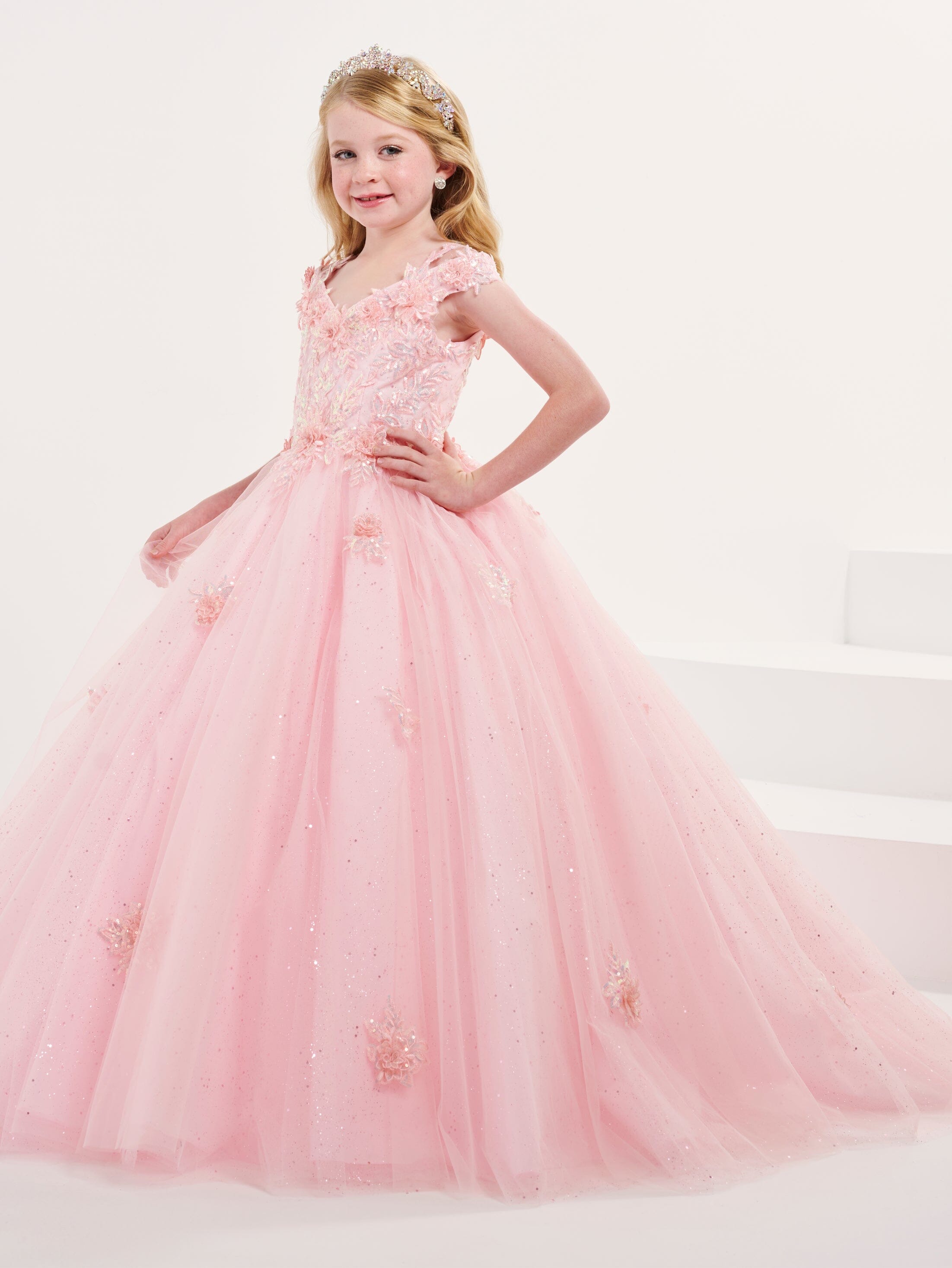 Girls 3D Floral Cold Shoulder Gown by Tiffany Princess 13704 – ABC Fashion
