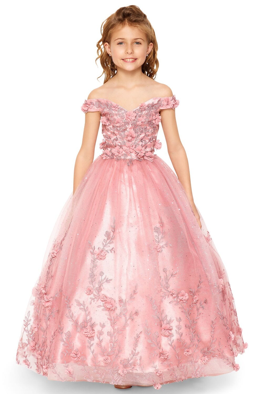 Girls 3D Floral Off Shoulder Gown by Cinderella Couture 8026 – ABC Fashion