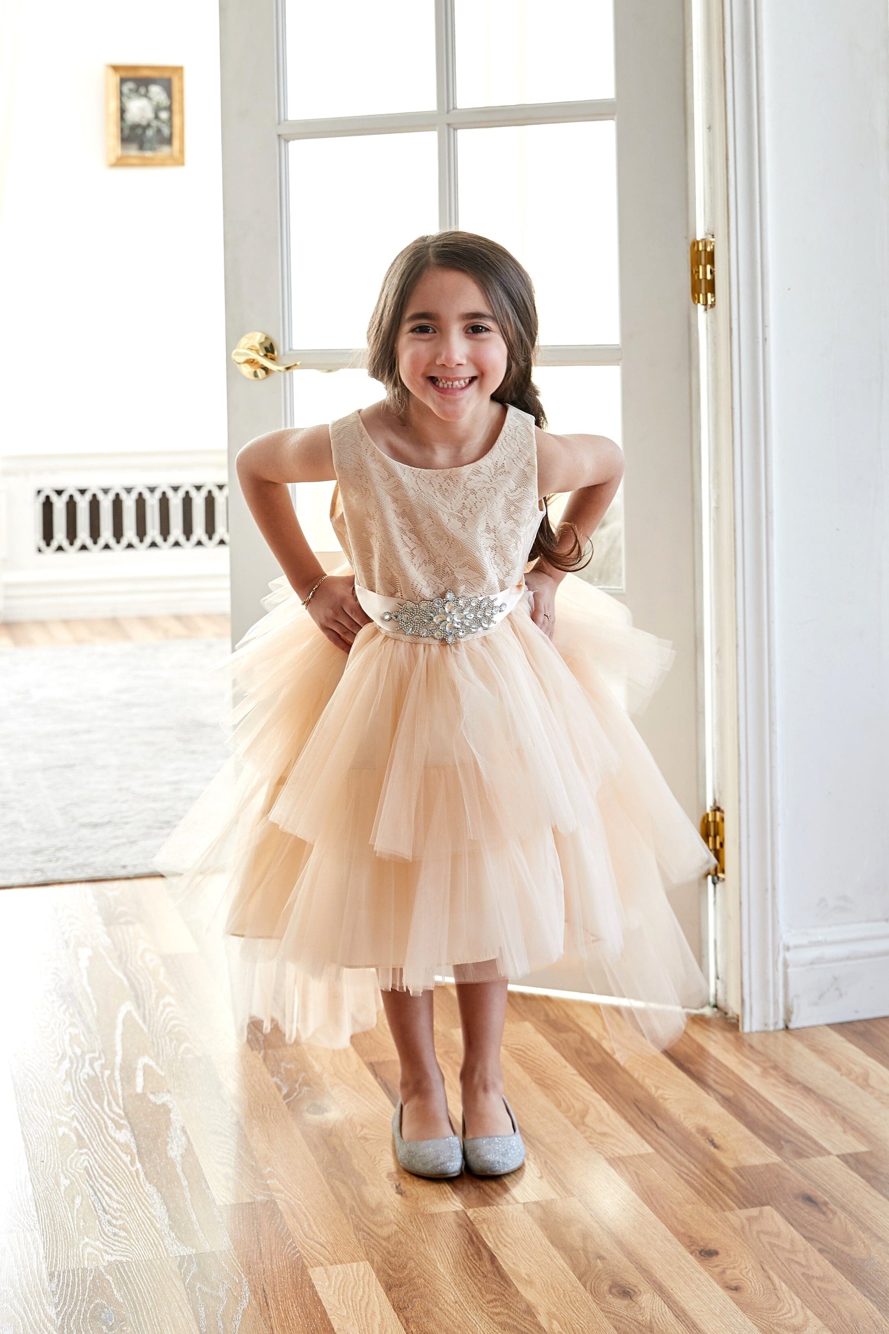Girls Layered High Low Dress with Lace Bodice by Calla D825 – ABC Fashion