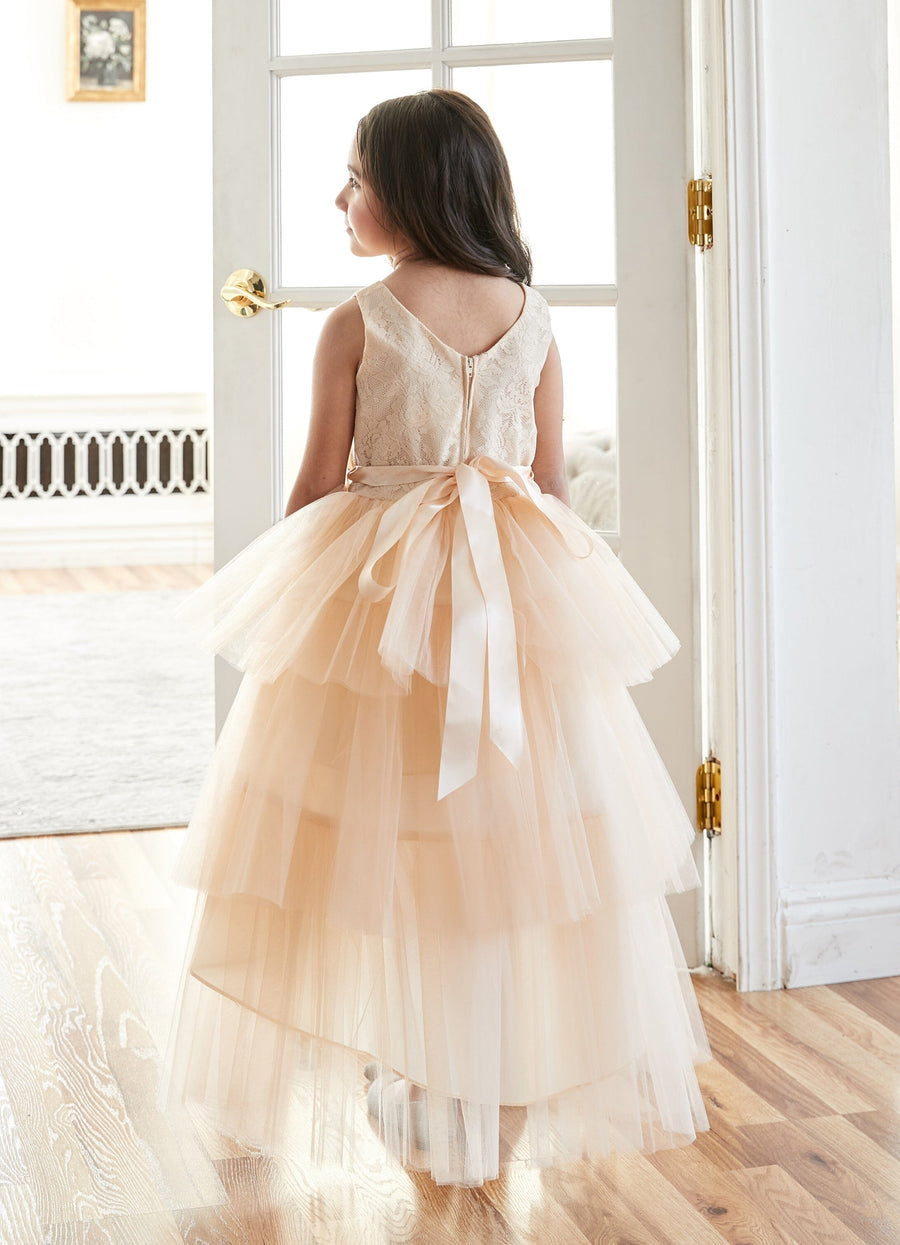 Girls Layered High Low Dress with Lace Bodice by Calla D825 – ABC Fashion