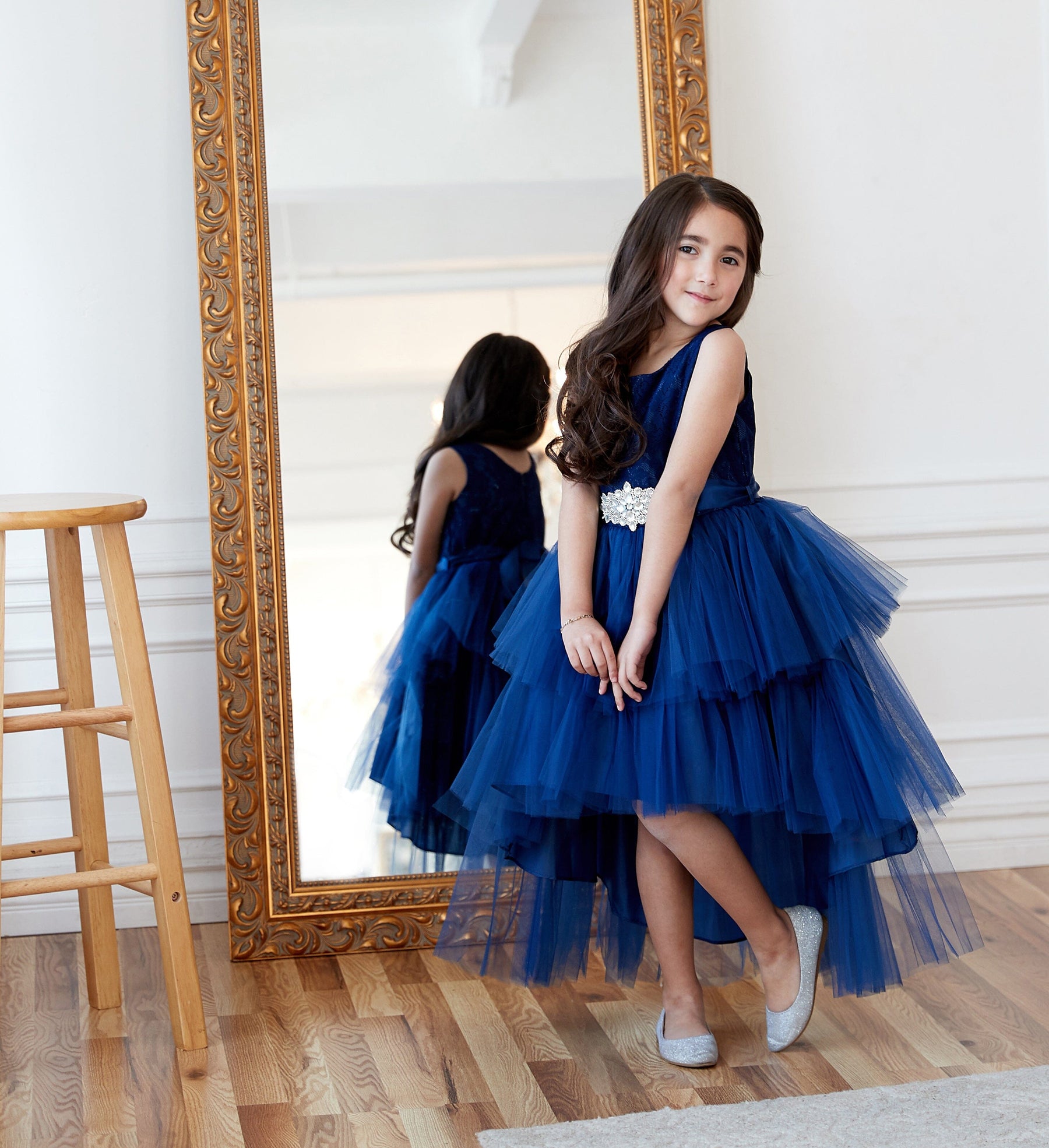 Girls Layered High Low Dress with Lace Bodice by Calla D825 – ABC Fashion