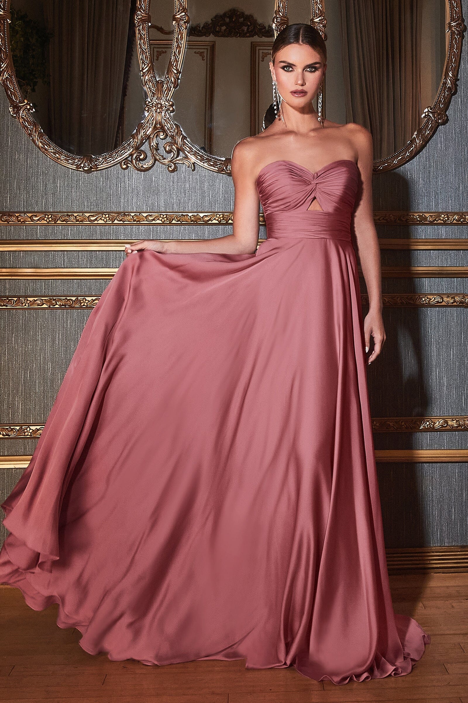 Long Satin Strapless Keyhole Dress by Ladivine 7496 – ABC Fashion