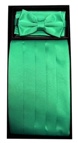 Emerald Green Poly Satin Cummerbund, Bow Tie, and Hanky Set – ABC Fashion