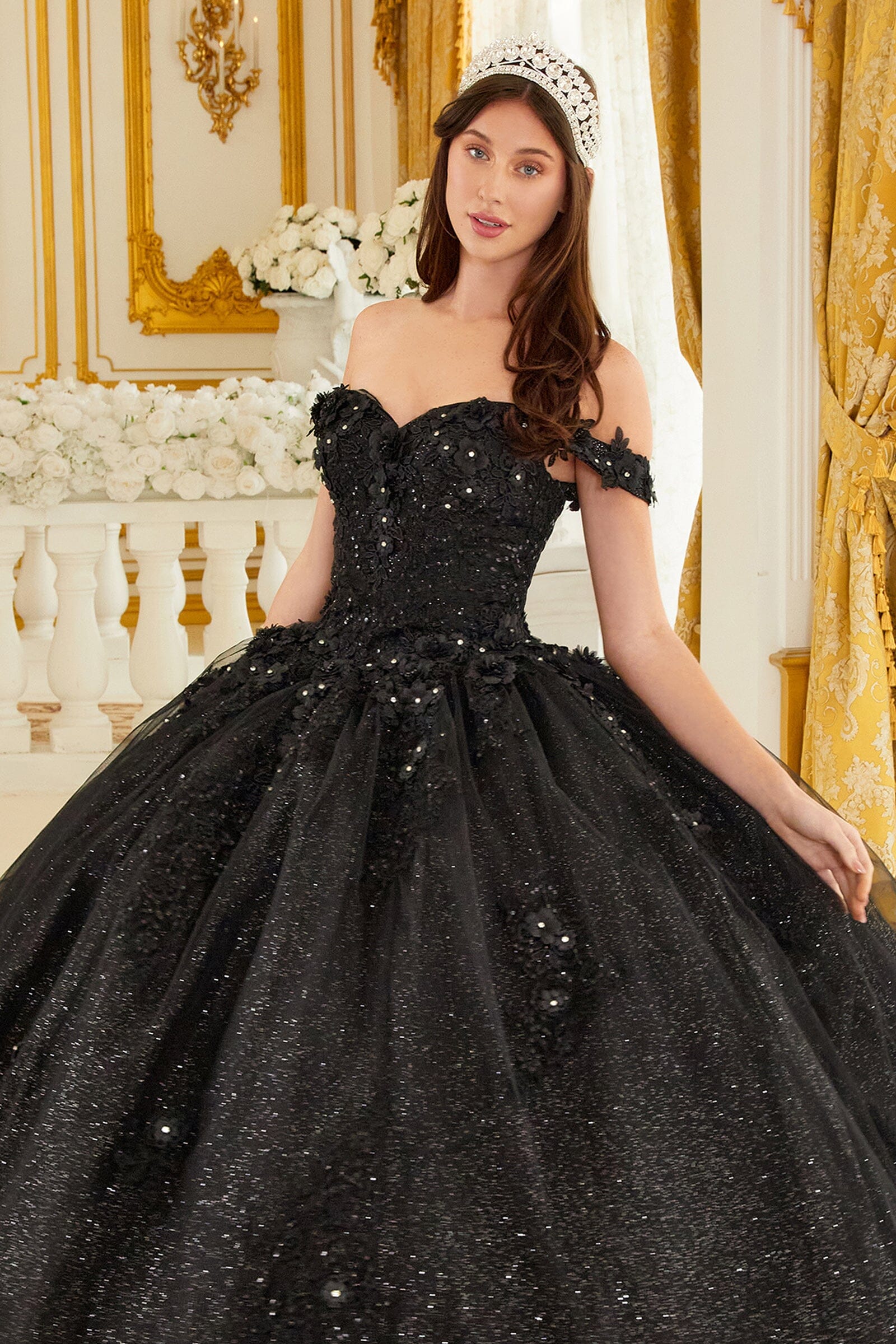 Floral Applique Off Shoulder Ball Gown by Ladivine 15702 – ABC Fashion