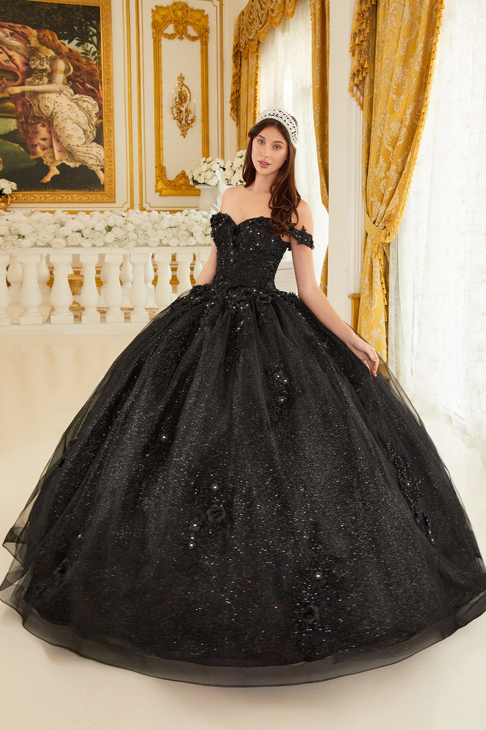 Floral Applique Off Shoulder Ball Gown by Ladivine 15702 – ABC Fashion