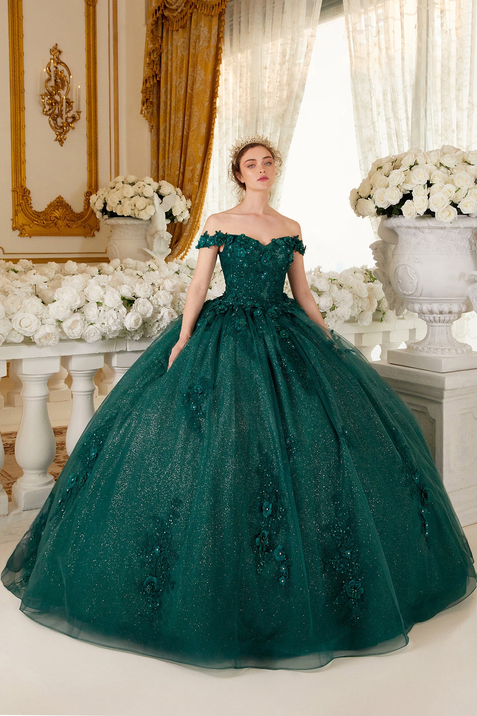 Floral Applique Off Shoulder Ball Gown by Ladivine 15702 – ABC Fashion