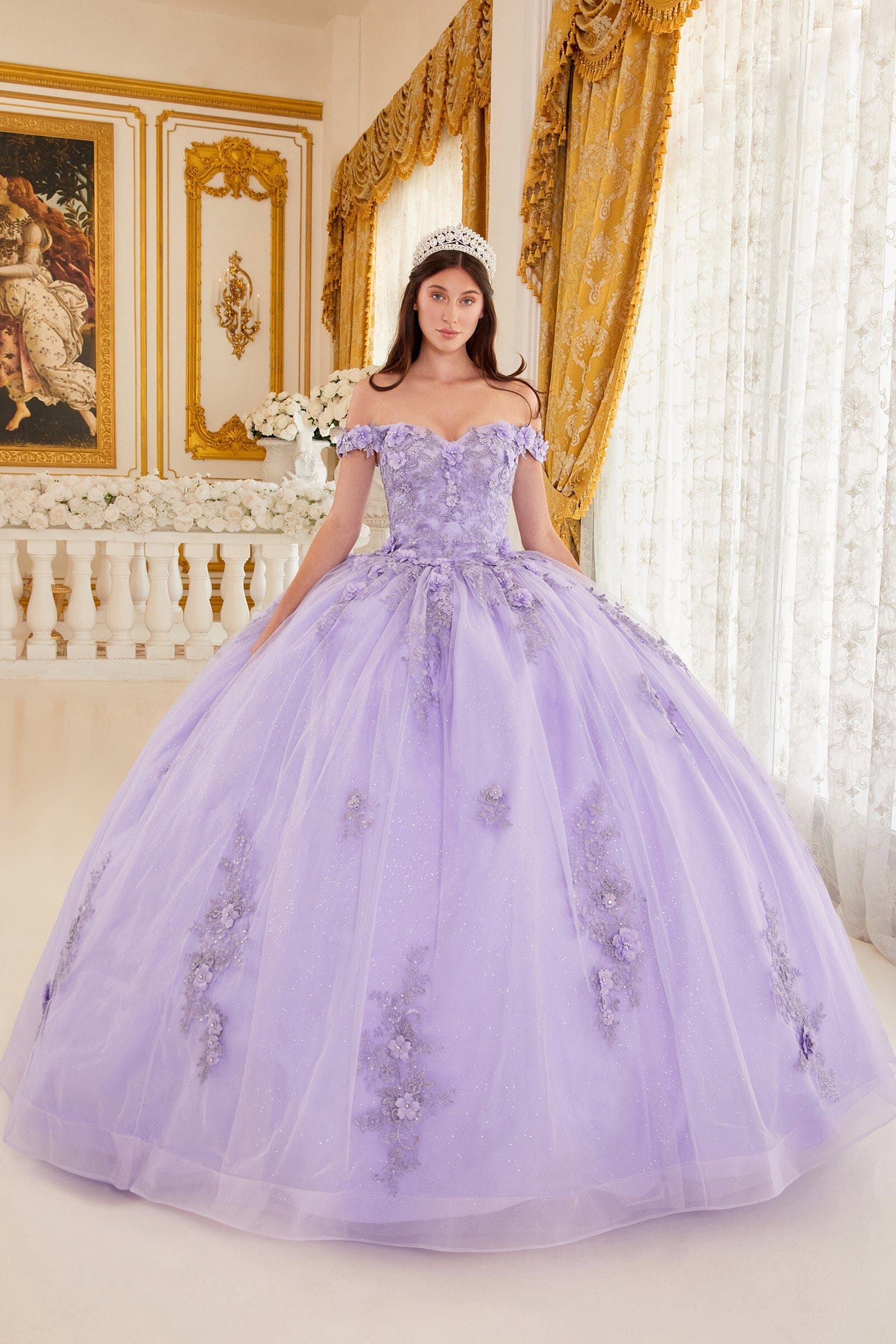 Floral Applique Off Shoulder Ball Gown by Ladivine 15702 – ABC Fashion