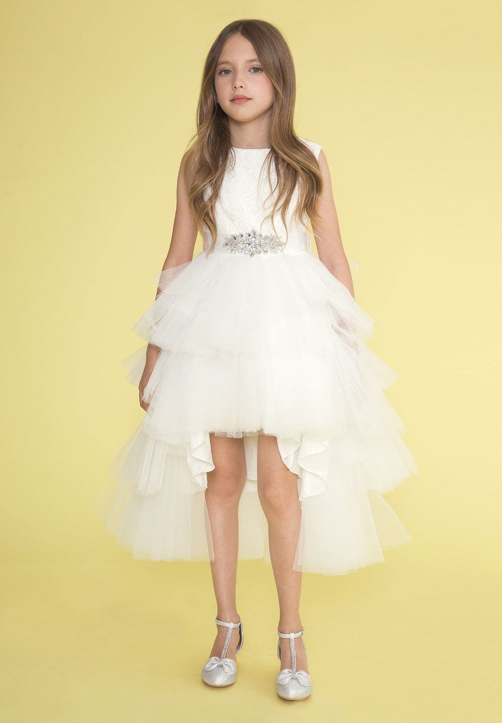 Girls Layered High Low Dress with Lace Bodice by Calla D825 – ABC Fashion