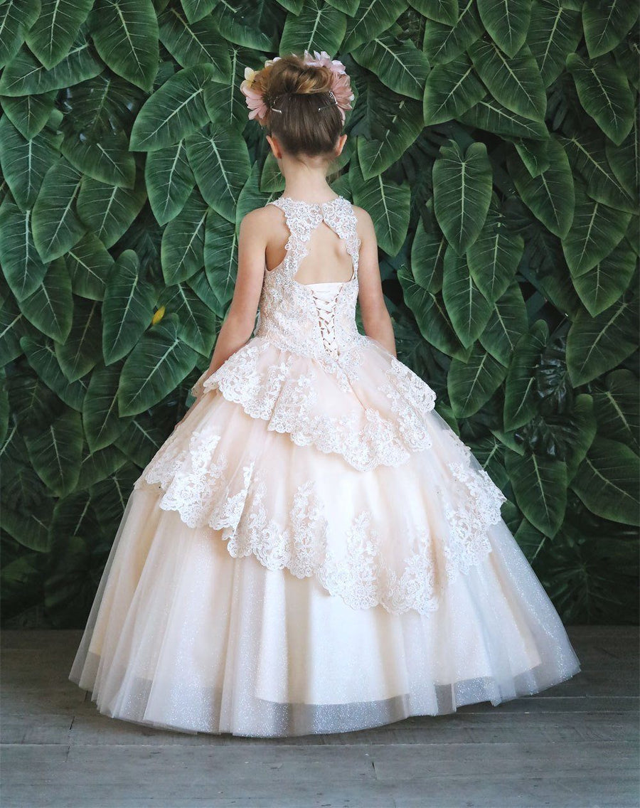 Girls Long Beaded Lace Tiered Dress by Calla KY224 – ABC Fashion