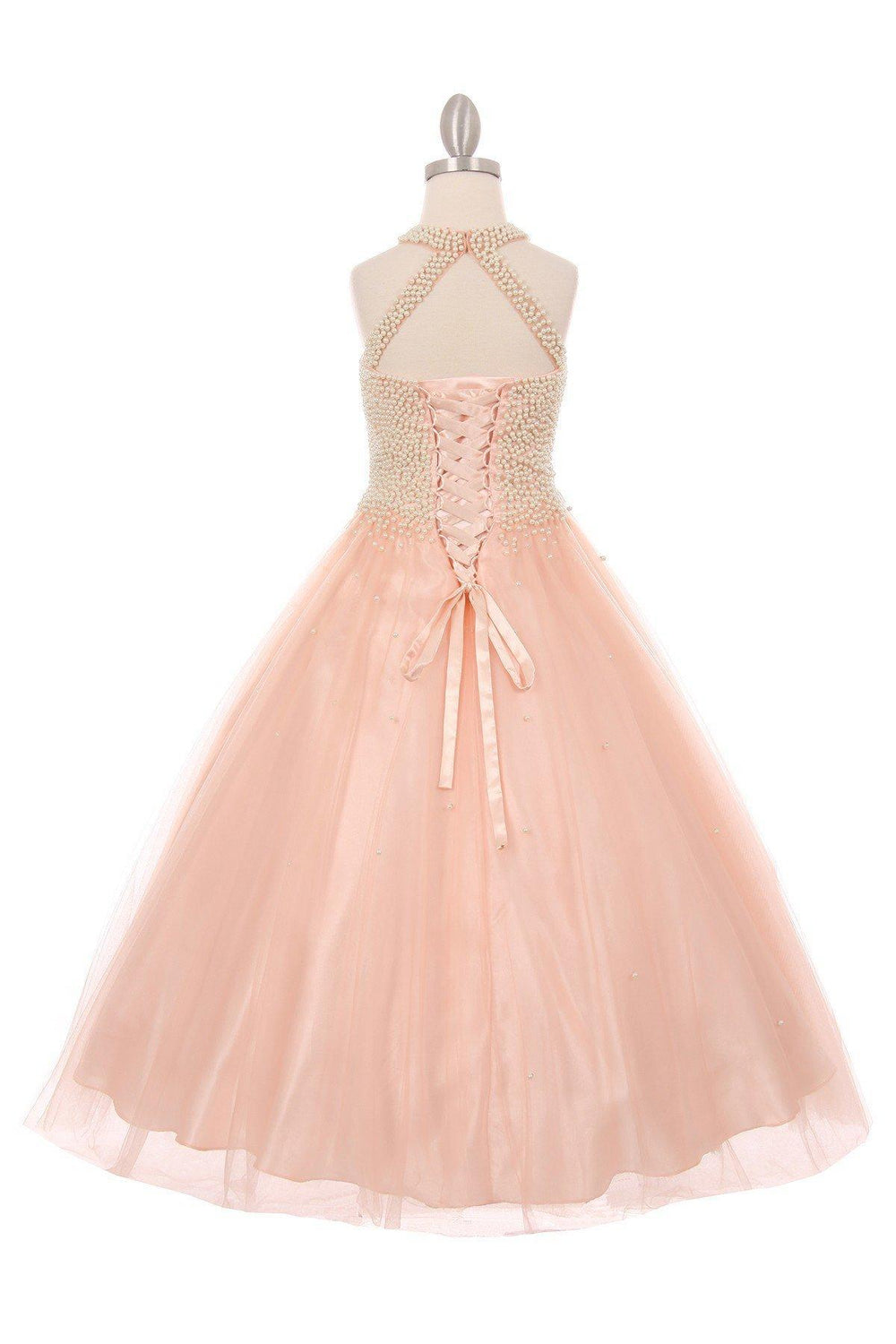 Girls Pearl Beaded Long Halter Dress by Cinderella Couture 5055 – ABC ...