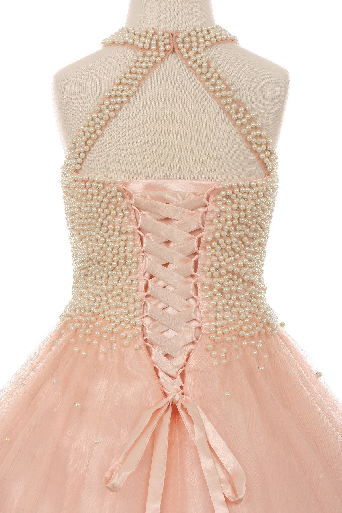 Girls Pearl Beaded Long Halter Dress by Cinderella Couture 5055 – ABC ...
