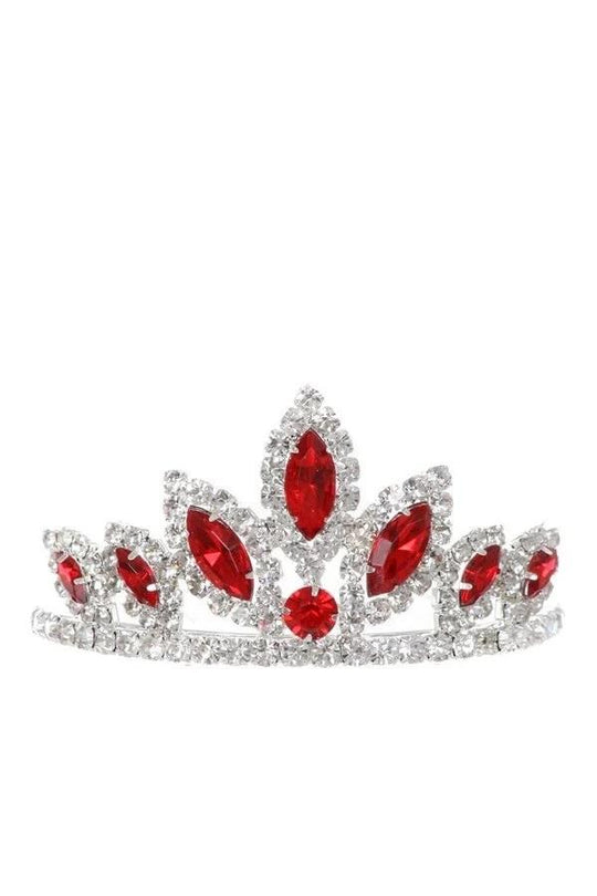 Girls Red Stone Mini Silver Tiara with Comb – ABC Fashion