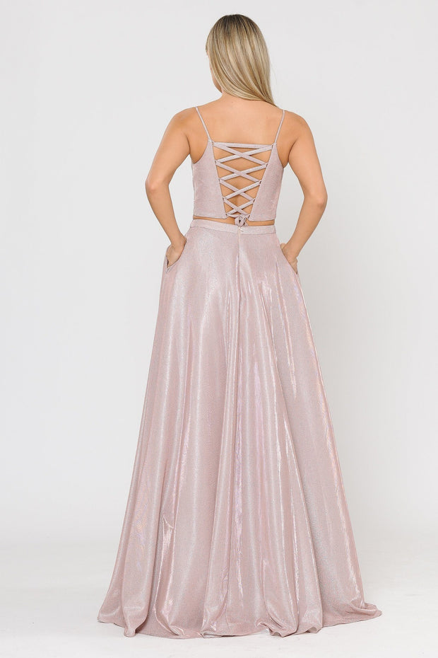 Long Iridescent Glitter Two Piece Dress by Poly USA 8676 – ABC Fashion