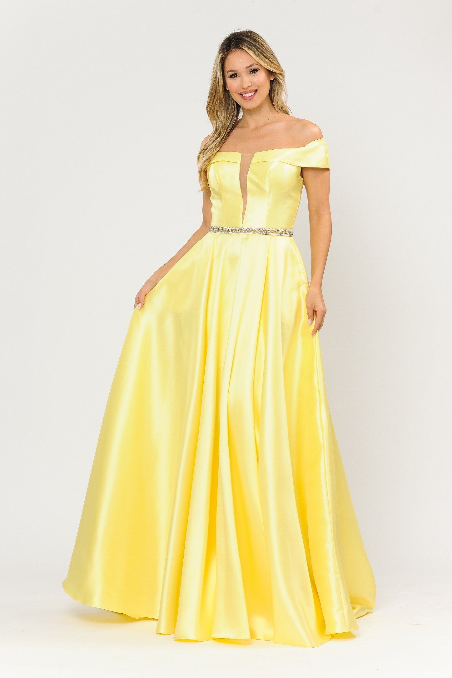 Long Off Shoulder Illusion V-Neck Dress by Poly USA 8680 – ABC Fashion