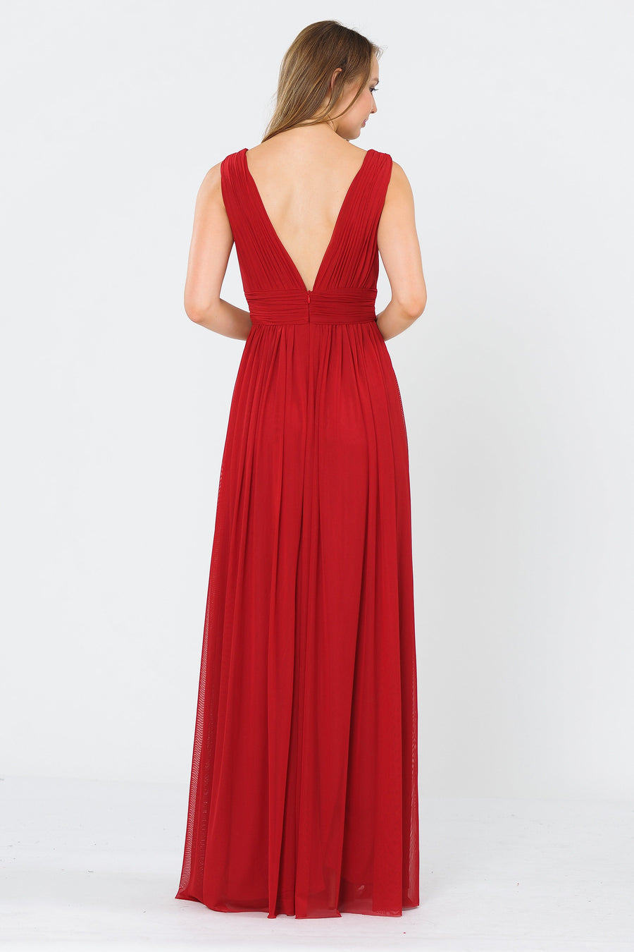 Long Sleeveless V-Neck Dress with Open Back by Poly USA 8408 – ABC Fashion