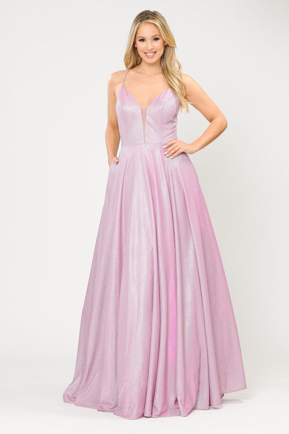 Long V-Neck Glitter Dress with Corset Back by Poly USA 8556 – ABC Fashion