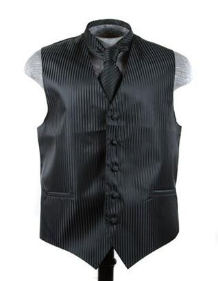 Men's Black Striped Vest with Neck Tie – ABC Fashion