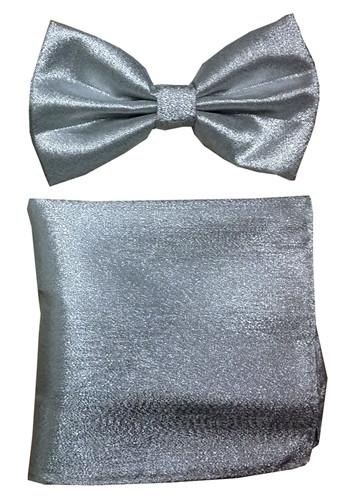 Metallic Silver Bow Tie with Pocket Square (Pointed Tip) – ABC Fashion
