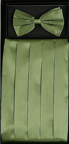 Sage Green Silk Satin Cummerbund and Bow Tie Set – ABC Fashion