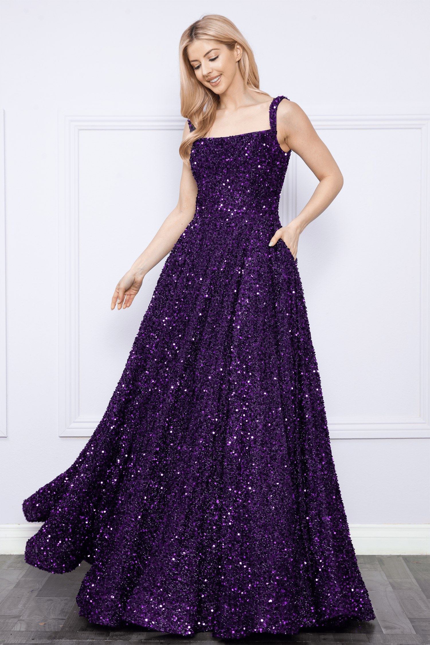 Sequin Long Sleeveless A-line Dress by Poly USA 9106 – ABC Fashion