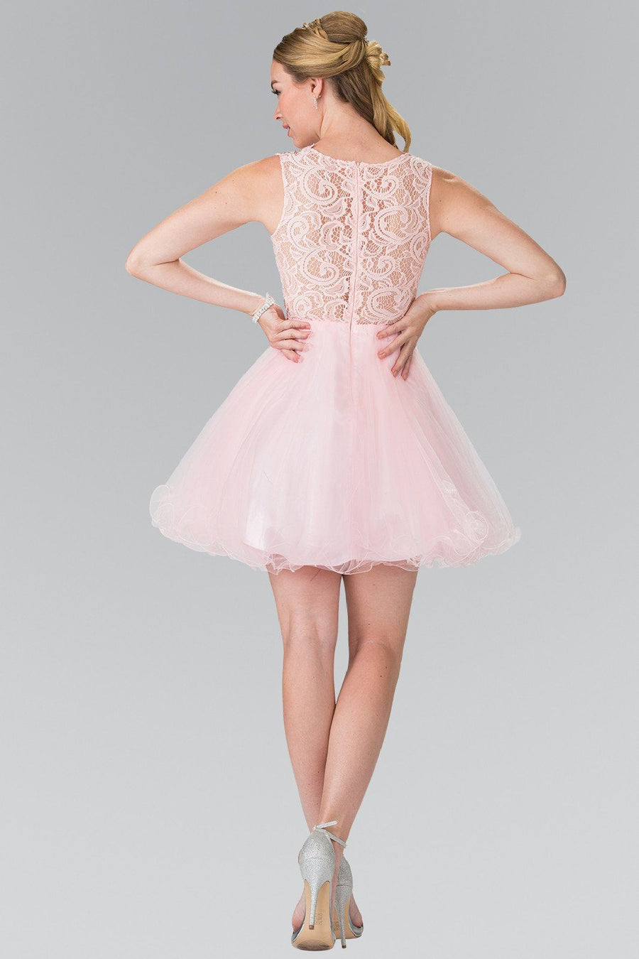 Short Dress with Lace Bodice and Sheer Waistline by Elizabeth K GS1427 ...